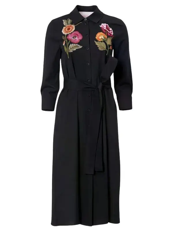 Carolina Herrera Floral-embroidered Belted Midi Dress - Black