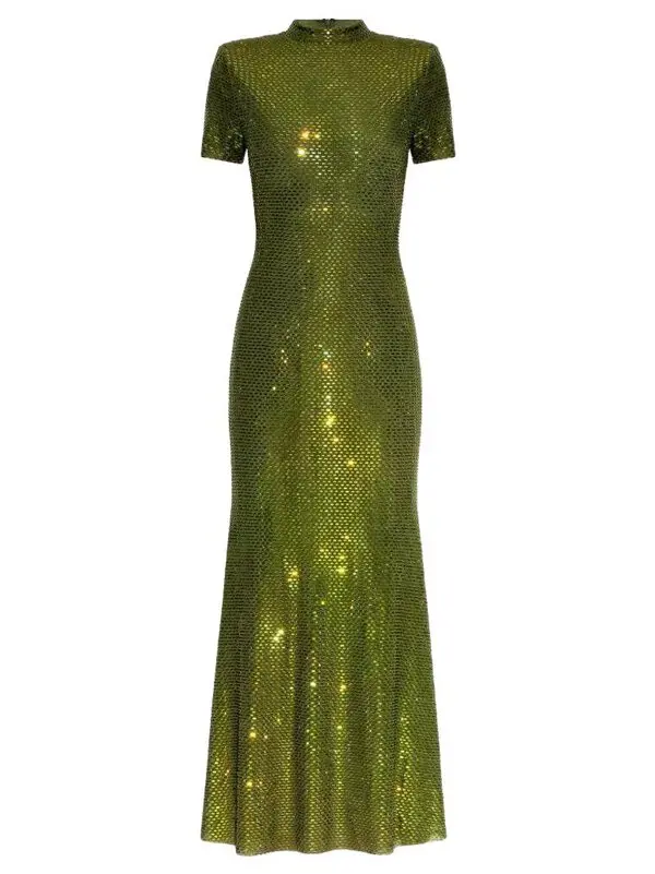 SELF-PORTRAIT Rhinestone-embellished Midi Dress - Green