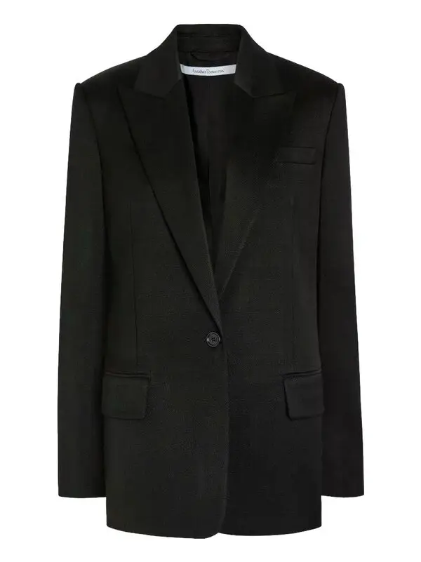Another Tomorrow Buttoned Pocket Blazer - Black