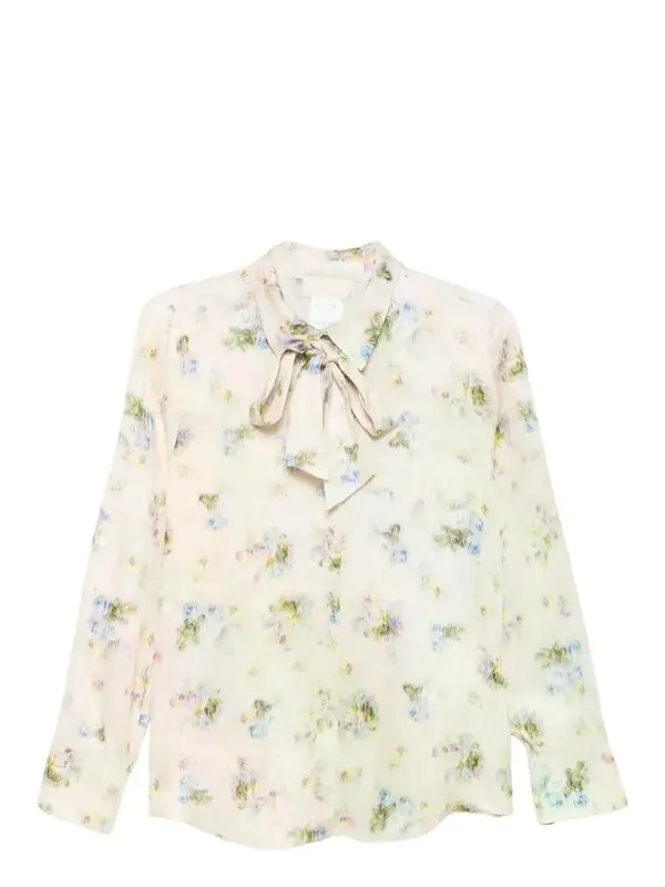 I BLUES Floral Print Bow Detail Shirt - Neutrals