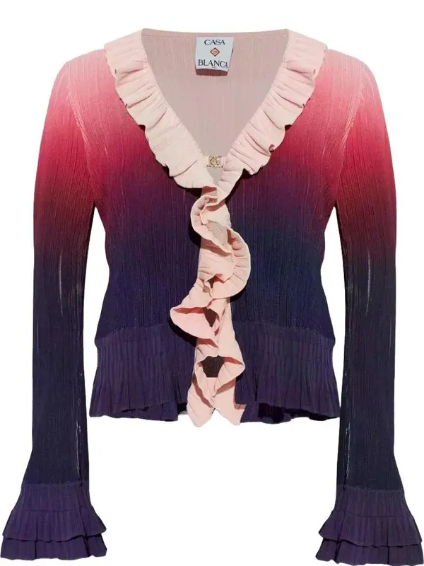 Casablanca Gradient-effect Ruffled Cardigan - Pink
