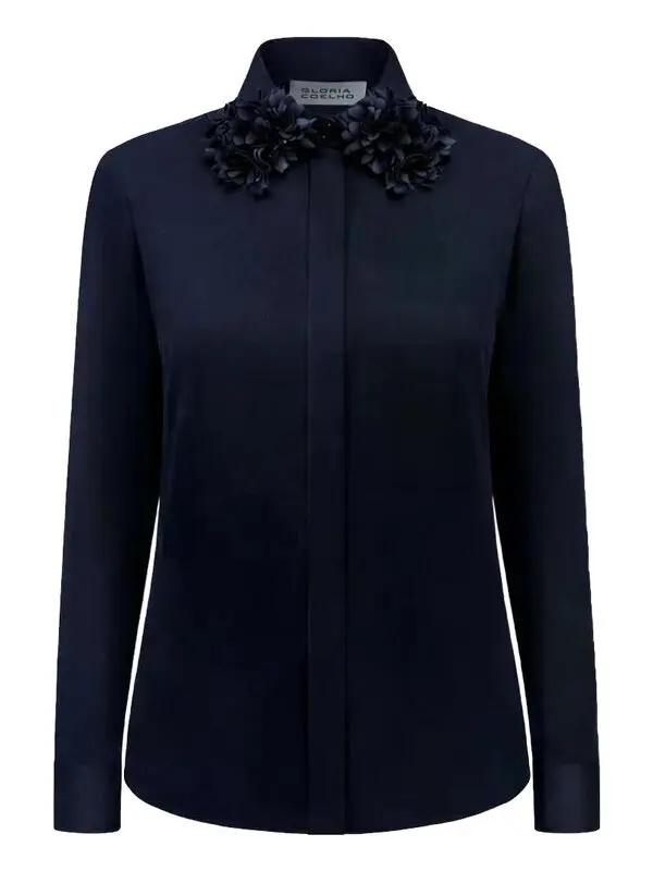 GLORIA COELHO Floral-collar Shirt - Blue