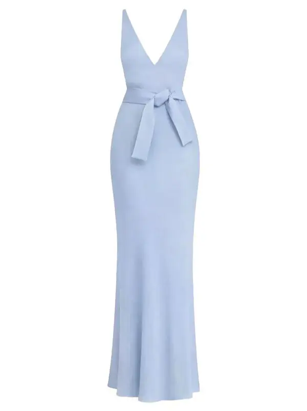 GLORIA COELHO V-neck Belted Dress - Blue