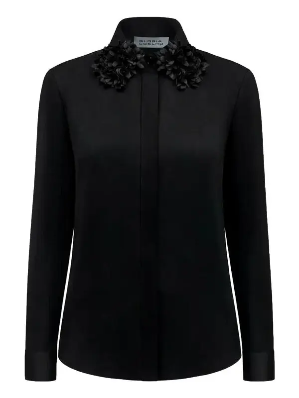 GLORIA COELHO Floral-collar Top - Black