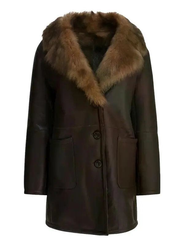 B&W Fur-collar Button Coat - Brown