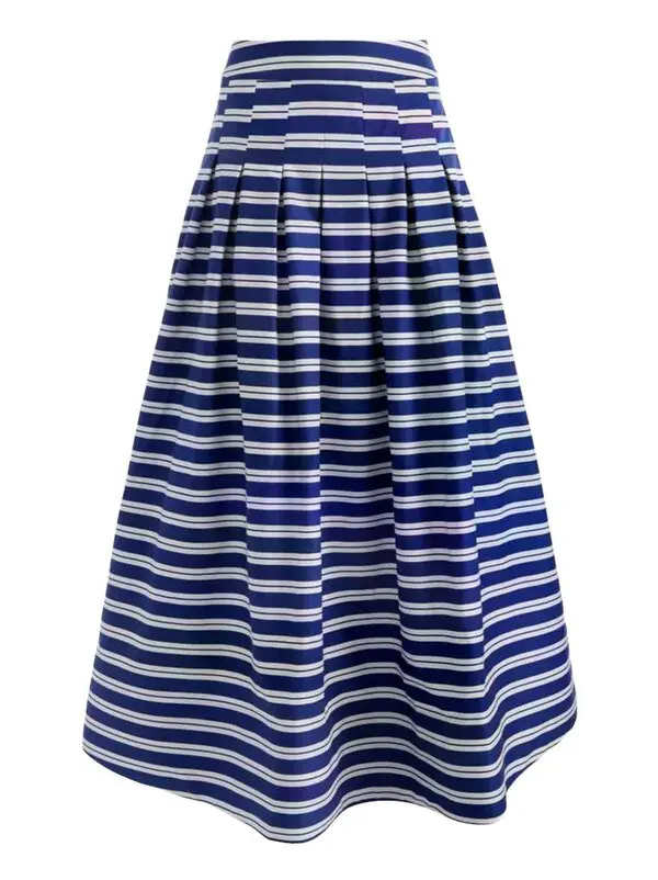 Alice + Olivia Striped Drop Waist Midi Skirt - Blue