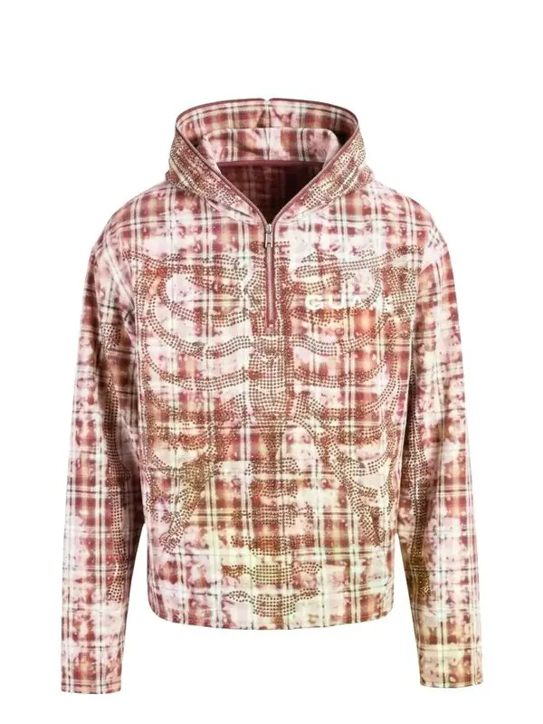 GUAPI Plaid Skeleton Stud Hoodie - Red