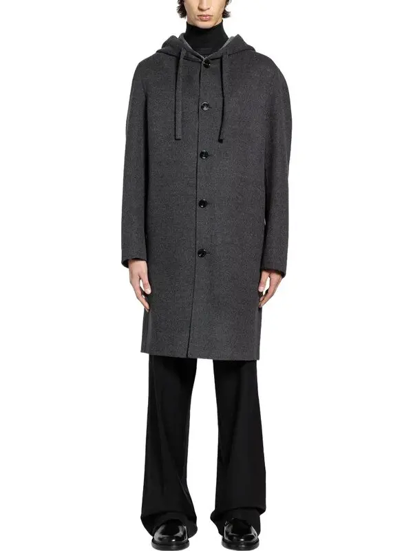 LARDINI Hooded Wool Coat - Grey