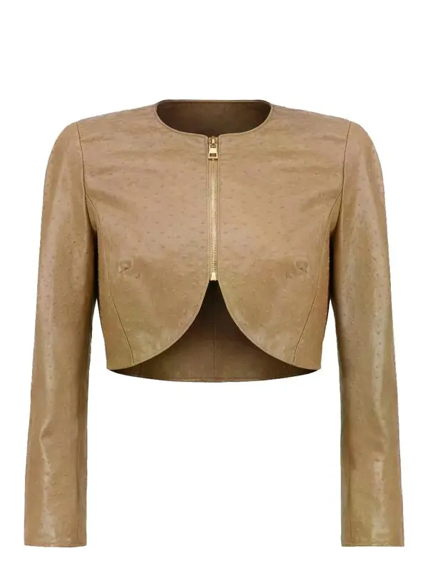 Elisabetta Franchi Structured-shoulders Zip-up Cropped Jacket - Brown
