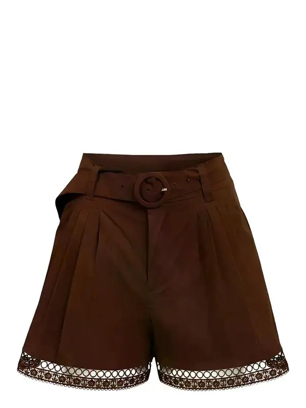 TWINSET Belted Lace Trim Shorts - Brown