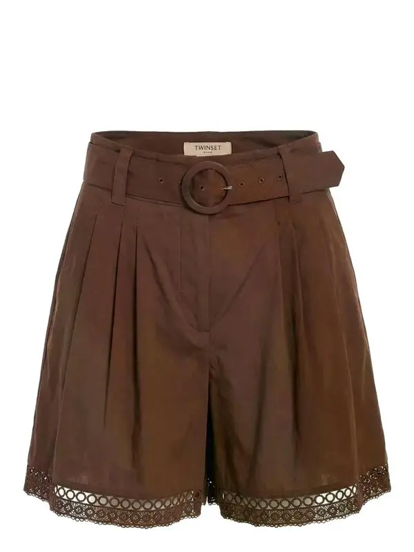 TWINSET Belted Pleated Shorts - Brown