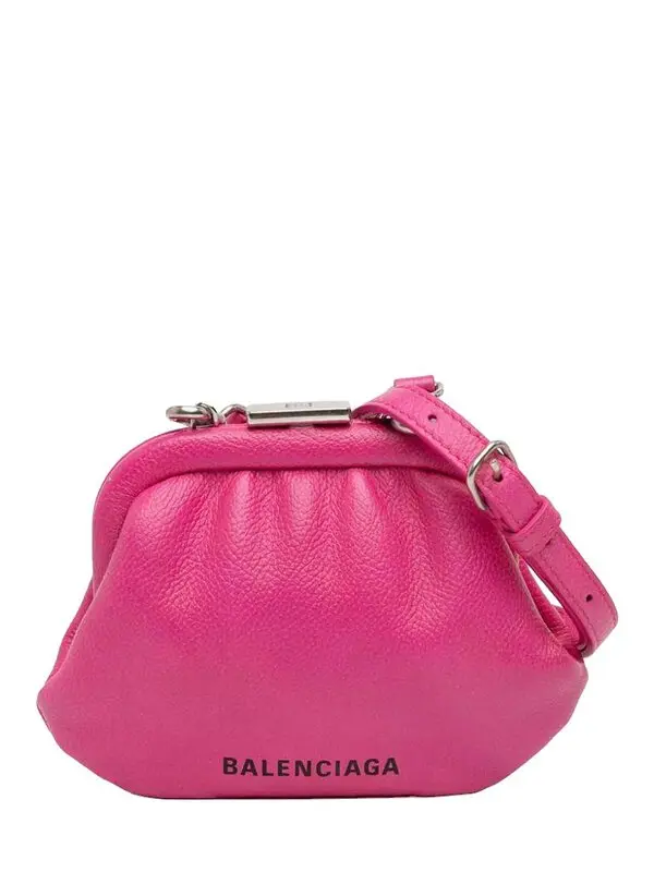 Balenciaga Mini Grained Calfskin Cloud Coin Purse On Strap - Pink
