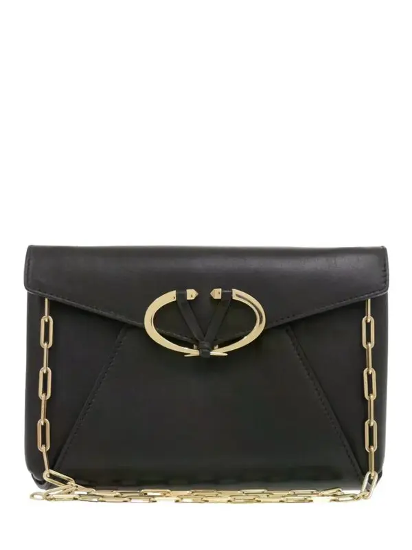 Valentino Garavani Leather V-rivet Chain Clutch Crossbody Bag - Black