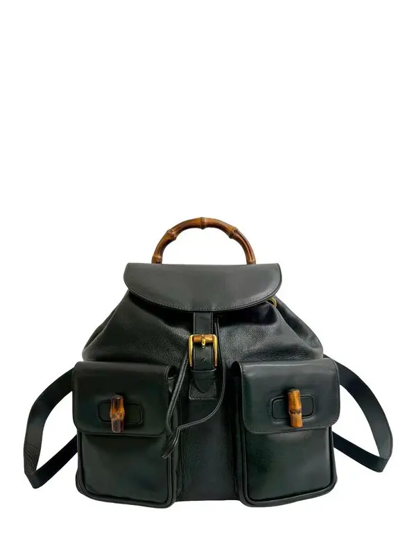 Gucci 20th Century Leather Bamboo Backpack - Black