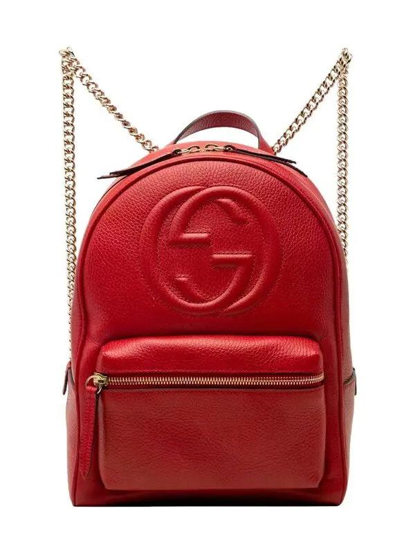 Gucci Pebbled Calfskin Soho Chain Backpack - Red