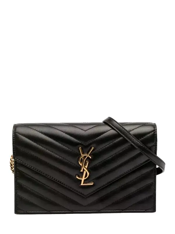 Saint Laurent 2004 Chevron Leather Cassandre Envelope Chain Wallet - Black