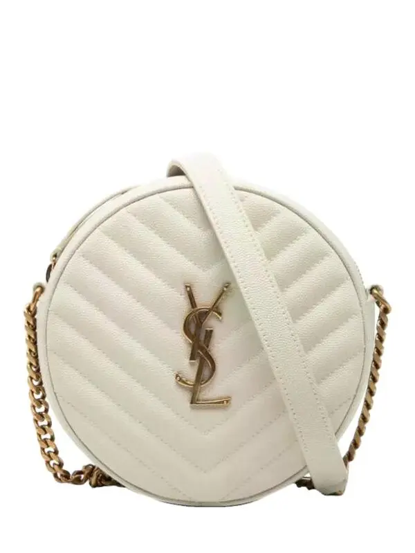 Saint Laurent 2019 Grain De Poudre Chevron Round Vinyle Camera Crossbody Bag - White
