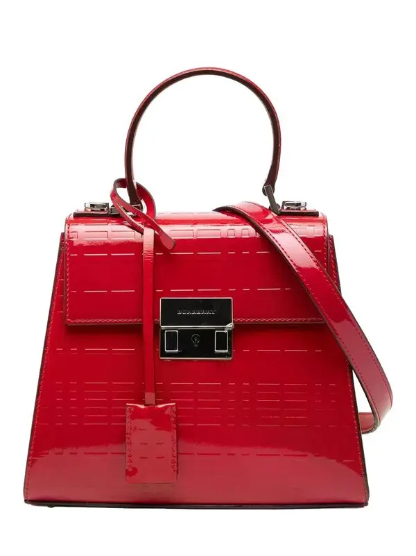 Burberry Embossed Patent Leather Satchel - Red