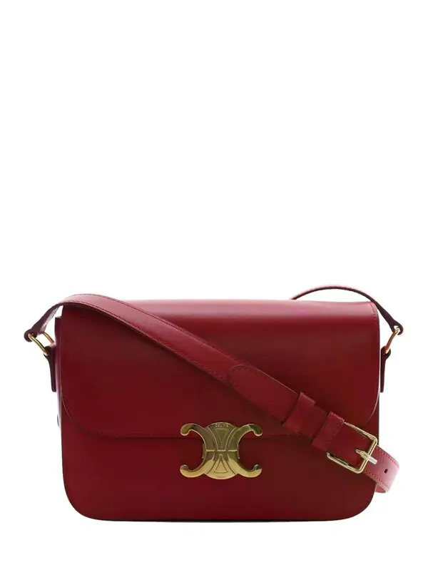 Celine 2024 Classique Shiny Calfskin Triomphe Crossbody Bag - Red