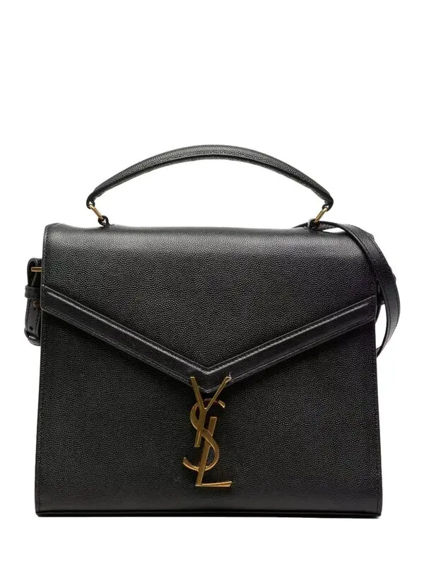 Saint Laurent 2019 Medium Grain De Poudre Classic Monogram Cassandra Top Handle Satchel - Black