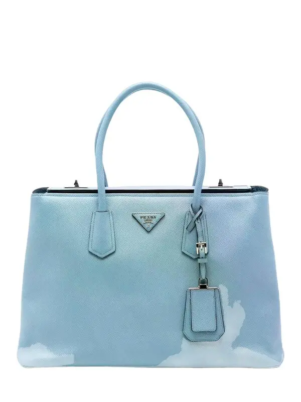 Prada Saffiano Cuir Turnlock Twin Satchel - Blue