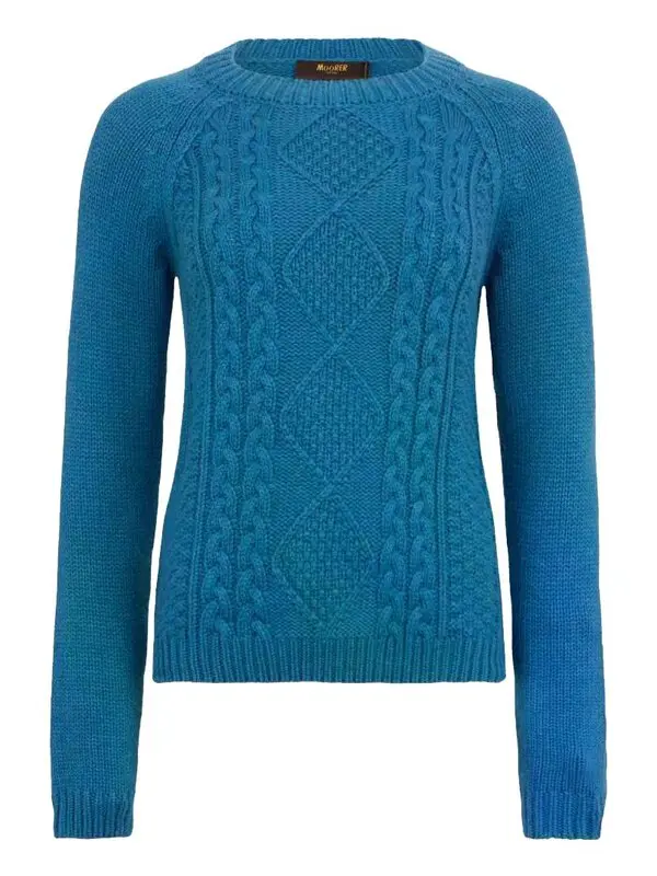 MOORER Crew Neck Long Sleeve Sweater - Blue