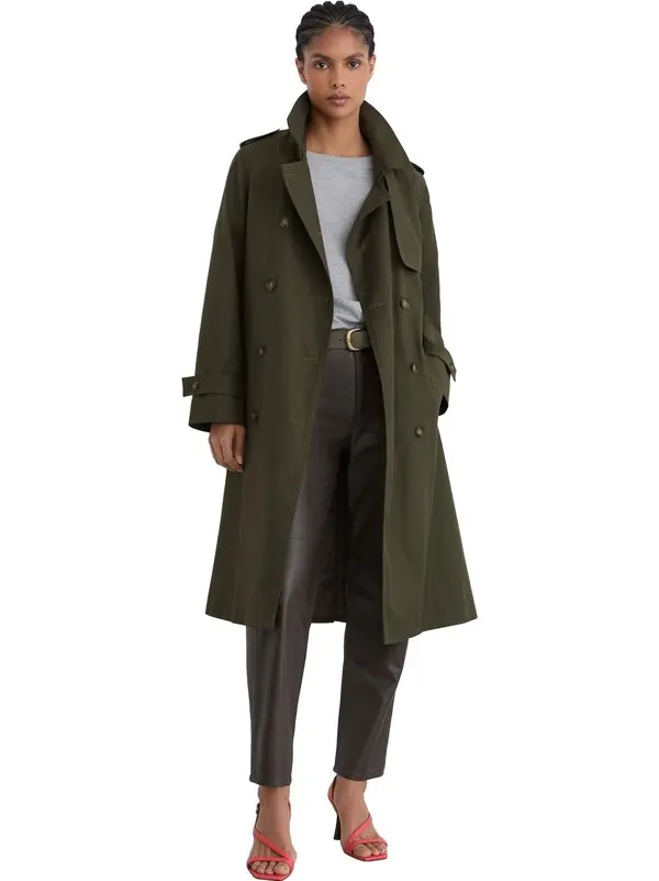 REISS Azura Hooded Insert Trench Coat - Khaki Green