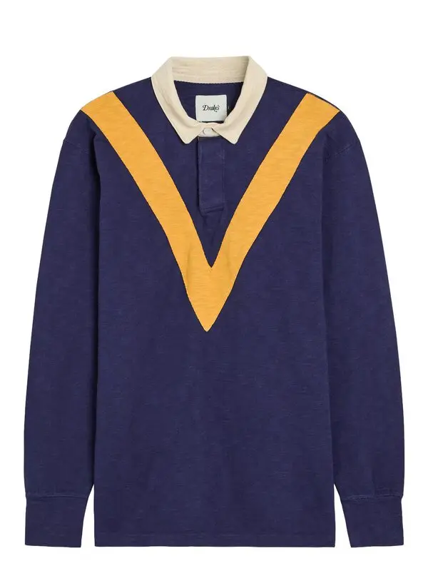 DRAKE'S Panelled Cotton Rugby Top - Navy