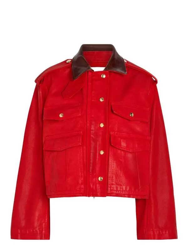 RÙADH Leather Collar Waxed Canvas Jacket - Red