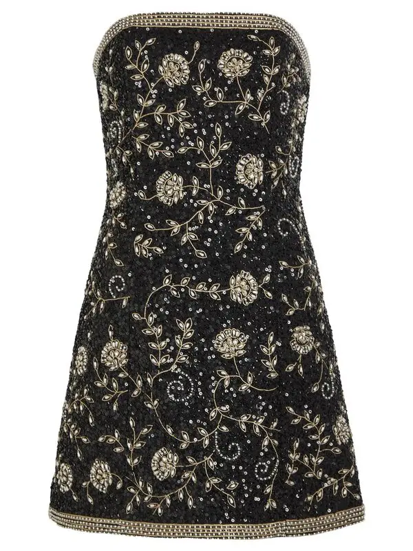 Alice + Olivia Katia Embellished Crepe Mini Dress - Black And White