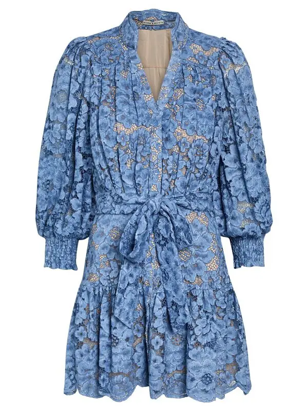 Alice + Olivia Cora Belted Guipure Lace Mini Dress - Indigo