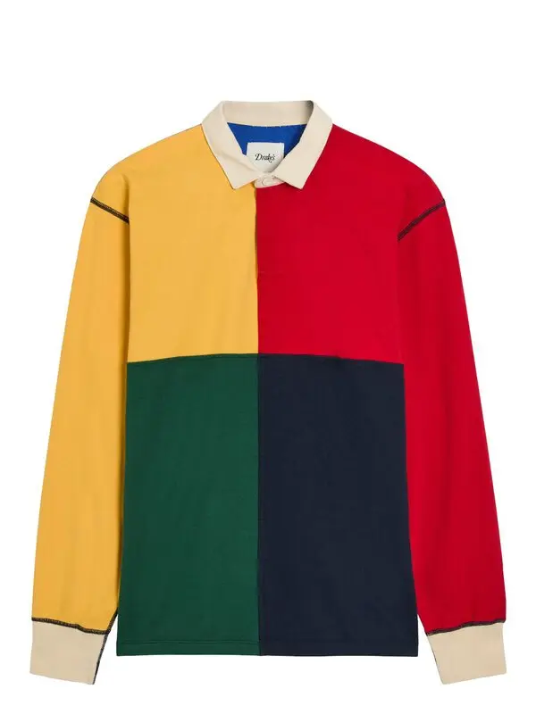 DRAKE'S Colour-blocked Cotton Rugby Top - Multicoloured 1