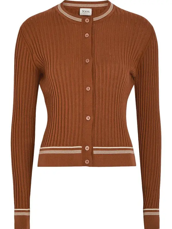 TOD'S Striped Trims Cotton-knit Cardigan - Terracotta