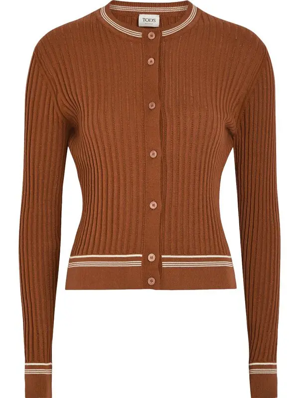TOD'S Striped Trims Cotton-knit Cardigan - Terracotta