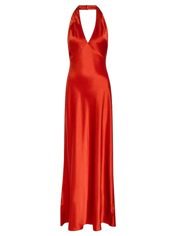 REFORMATION Daniela Halterneck Silk Dress - Red