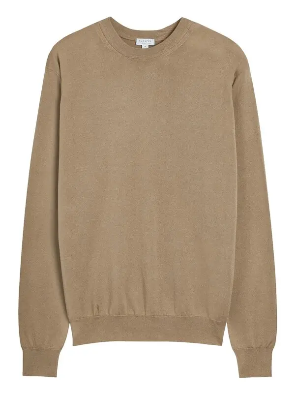 Sunspel Cotton Jumper - Light Brown