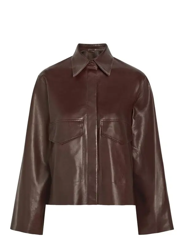 Nour Hammour Darcy Boxy Leather Jacket - Dark Brown