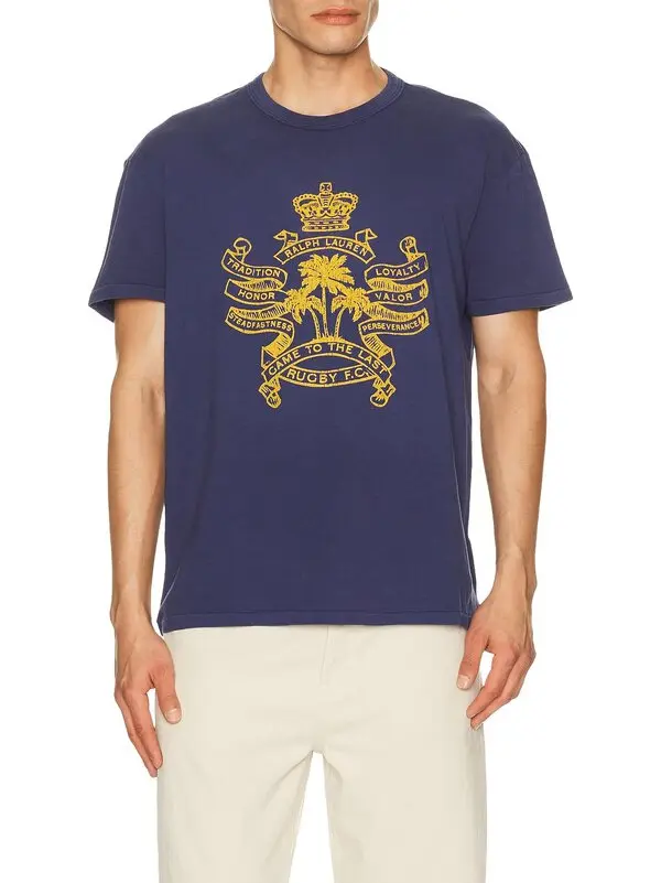Polo Ralph Lauren Short Sleeve Uneven Jersey Rugby F.c. Graphic Printed T-shirt In Navy - Dark Cobalt