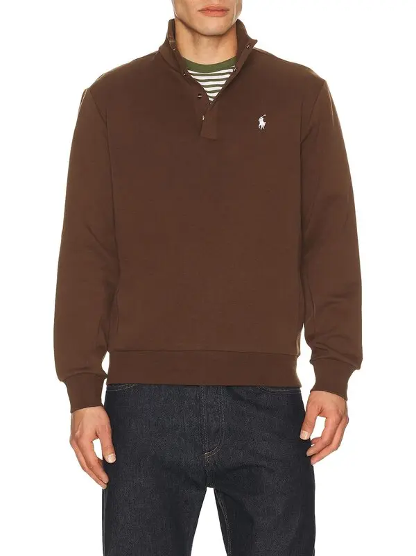 Polo Ralph Lauren Long Sleeve Double Knit Tech Snap Mocknock Pullover In Olive - Branch Brown