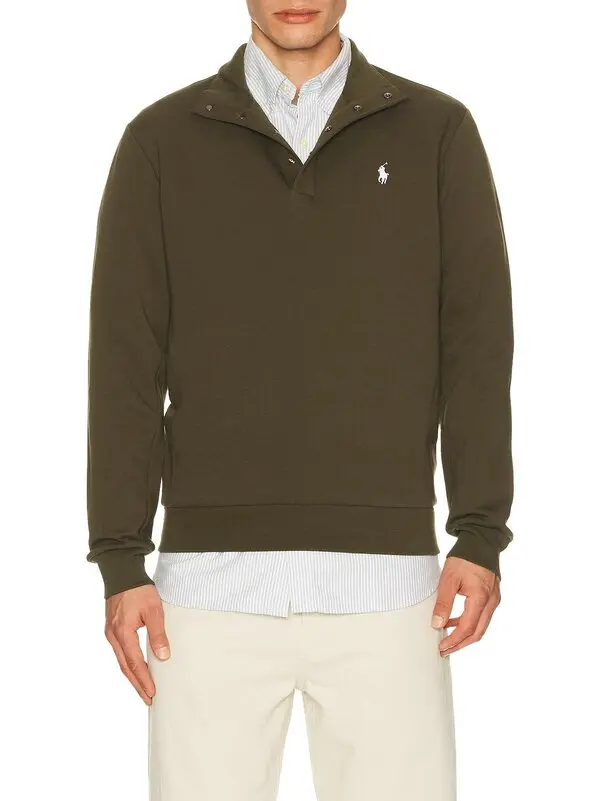 Polo Ralph Lauren Long Sleeve Double Knit Tech Snap Mocknock Pullover In Olive - Company Olive