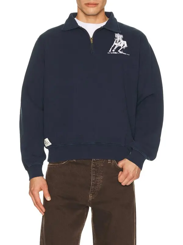 ONE OF THESE DAYS Running Horse Quarter Zip In Blue - Navy