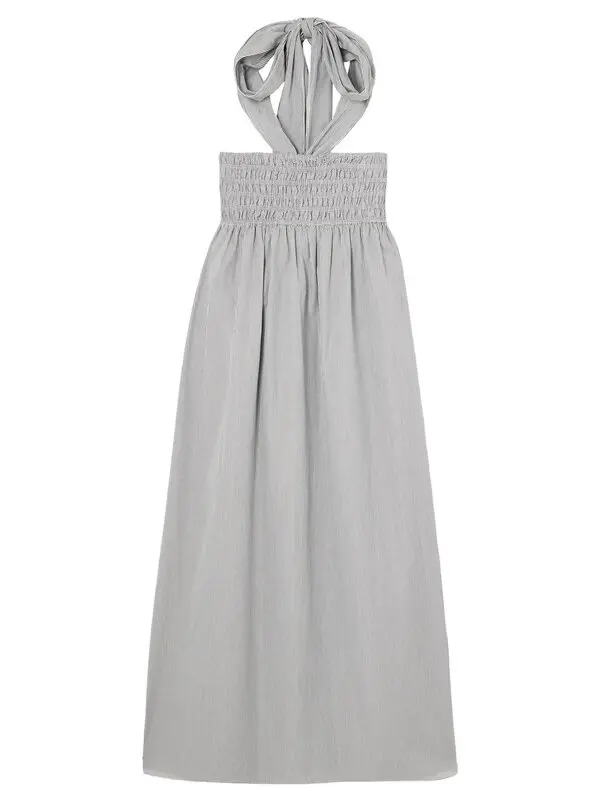 Maria Mcmanus Smocked Pinstriped Poplin Halterneck Midi Dress - Black