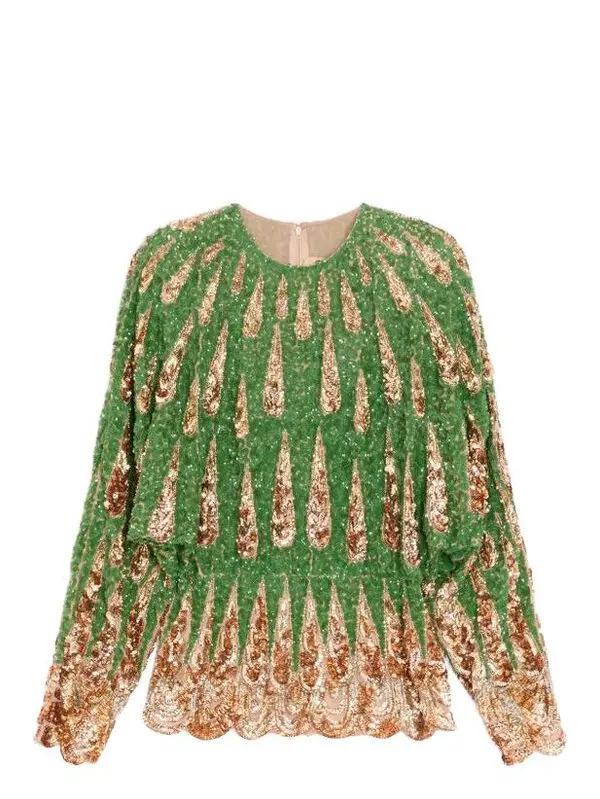 Valentino Garavani Embellished Chiffon Top With Sequin Embroidery - Green/multicolour