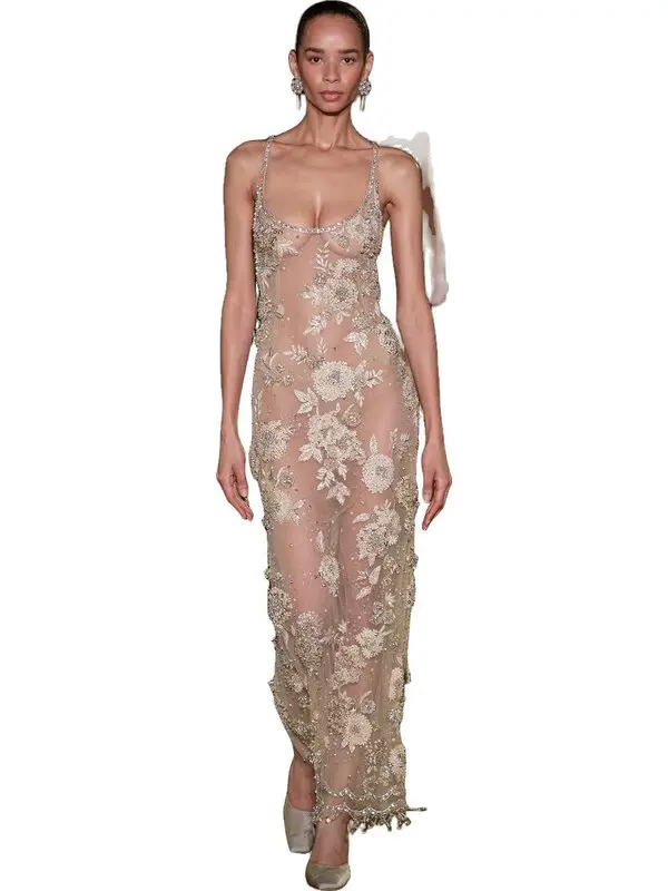 GEORGES HOBEIKA Embellished Maxi Dress - Neutral