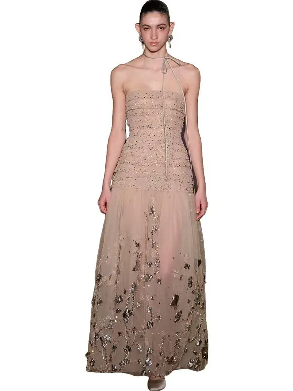 GEORGES HOBEIKA Embellished Maxi Dress - Neutral