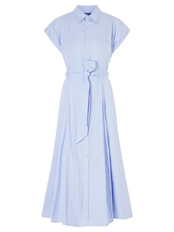 Polo Ralph Lauren Belted Striped Cotton-poplin Maxi Shirt Dress - Blue