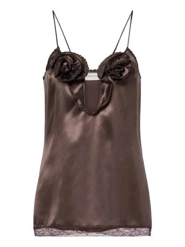 Magda Butrym Floral-appliqué Silk Satin Camisole - Brown