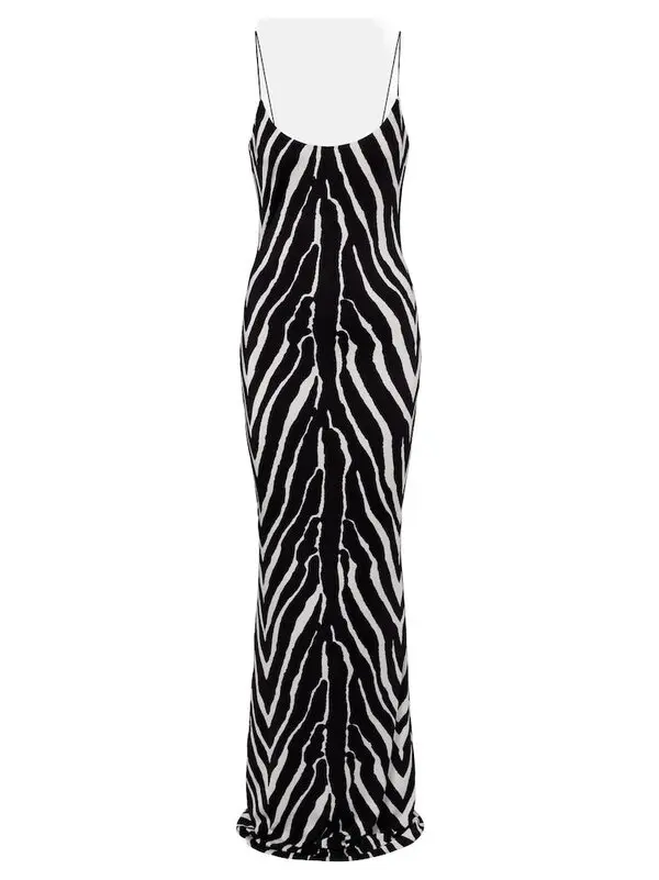 THE NEW ARRIVALS ILKYAZ OZEL Zebra-print Jersey Gown - Black