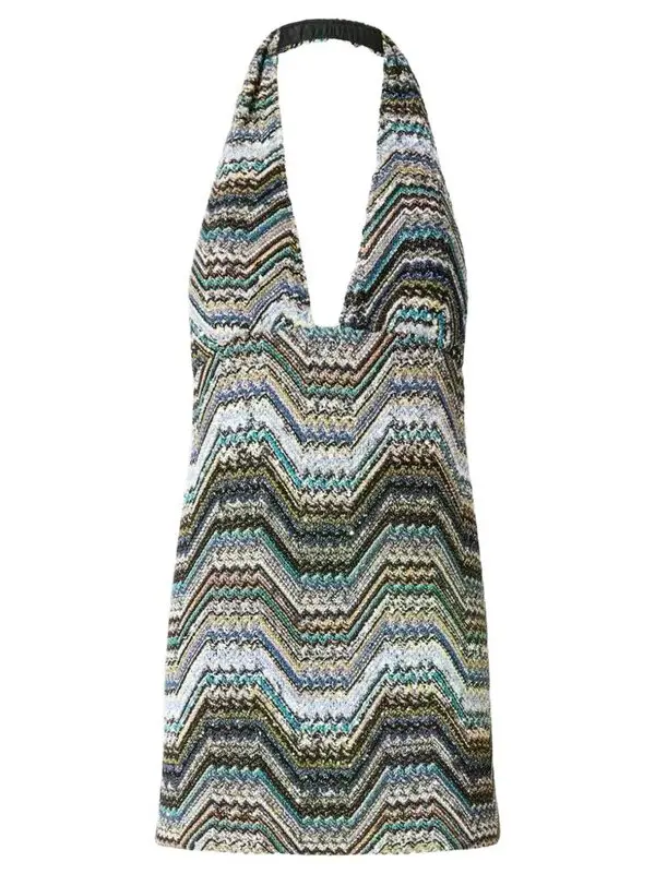 Missoni Chevron Halterneck Knit Dress - Blue
