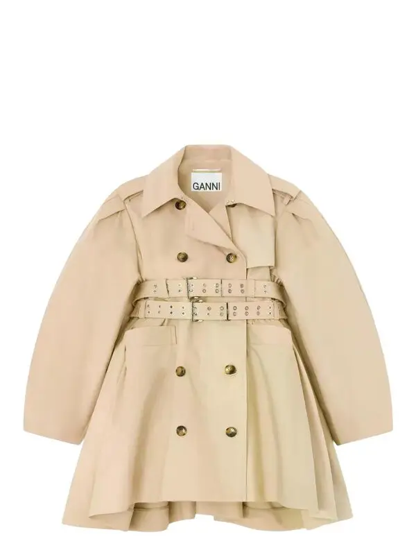 GANNI Belted Double-breasted Coat - Neutrals